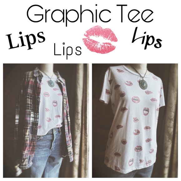 Chaser | Tops | Tee Graphic Lips Lips Lips | Poshmark